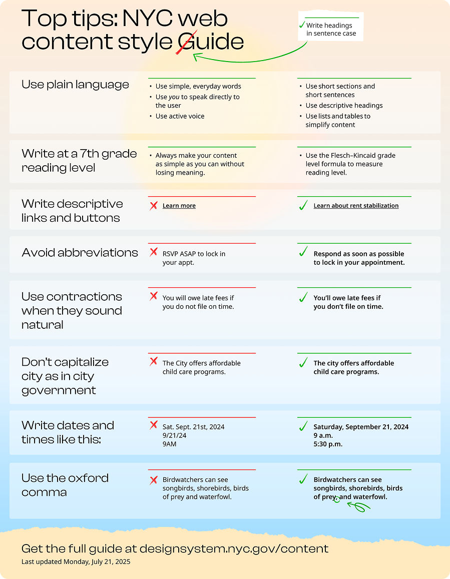 NYC web content style guide - NYC Digital Design System